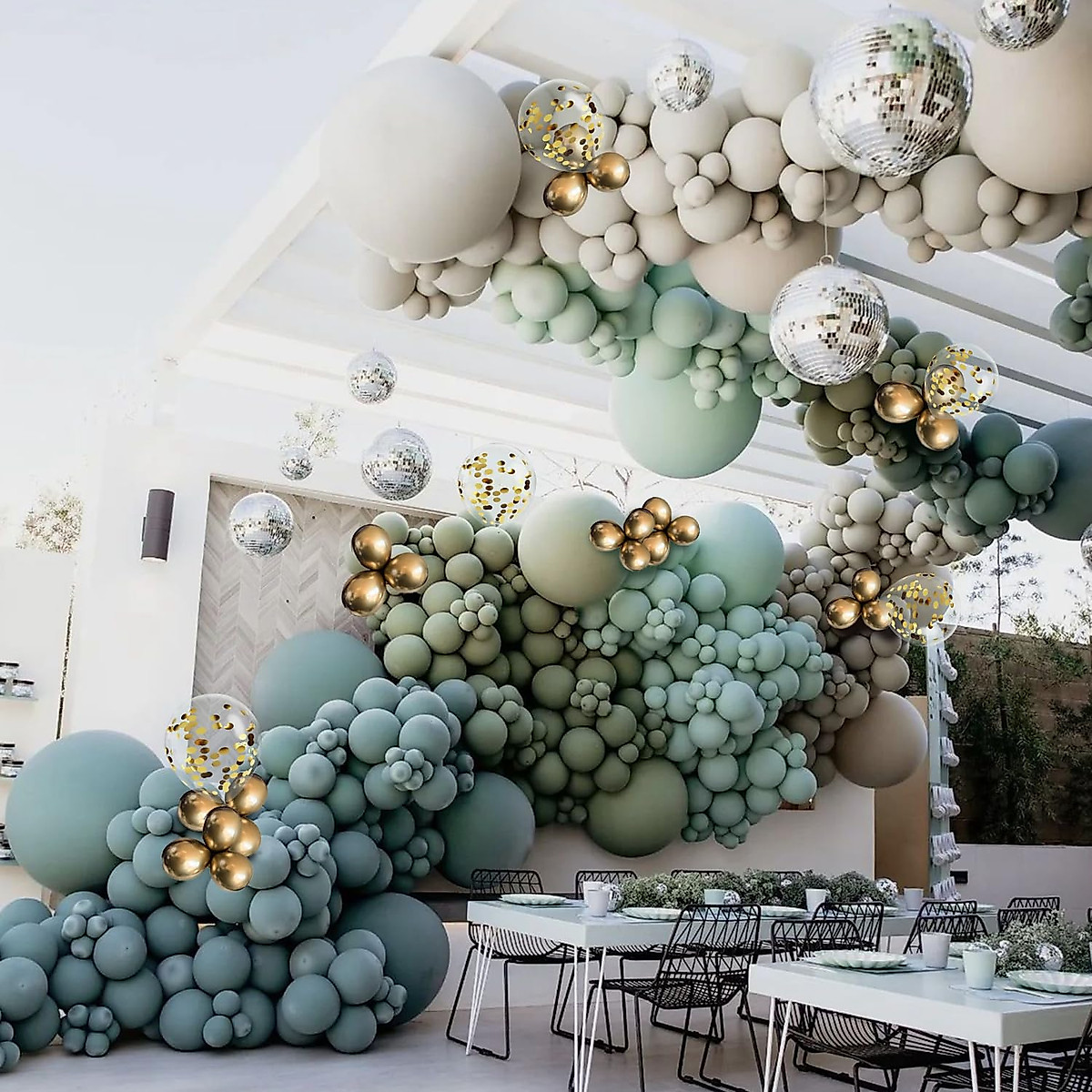 Dusty Blue Green Balloon Garland Arch Kit Blue Green White Sand Gold Confetti Balloons for Bridal Boho Birthday Party Backdrop Decorations