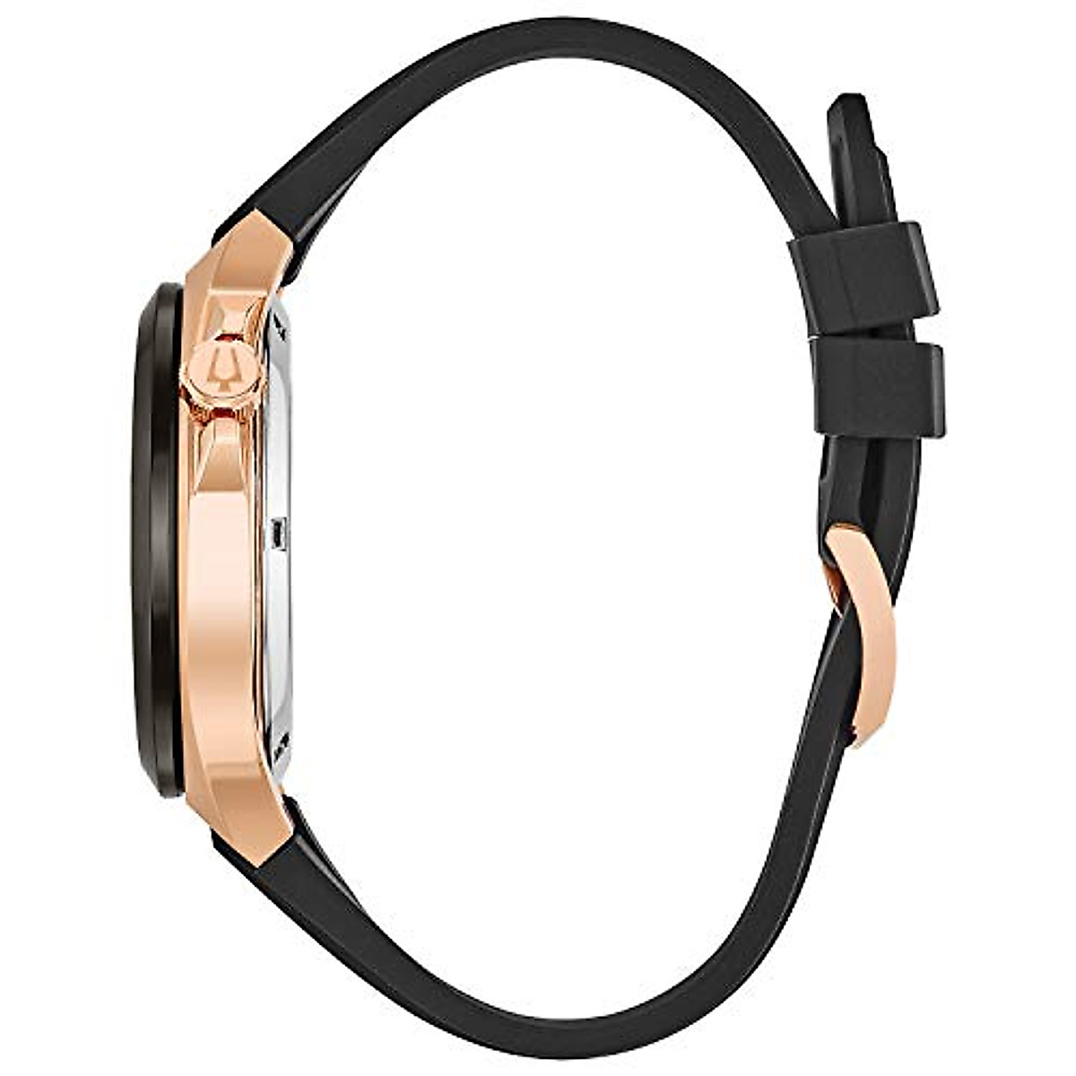 Bulova Men's Classic Maquina Rose Gold Stainless Steel 3-Hand Automatic Watch with Black Silicone Strap, Skeleton Dial Style: 98A177