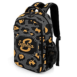 Anneunique Leopard Print Yellow Gray Backpack Custom Multifunctional Waterproof Laptop Bag for Travel Gift