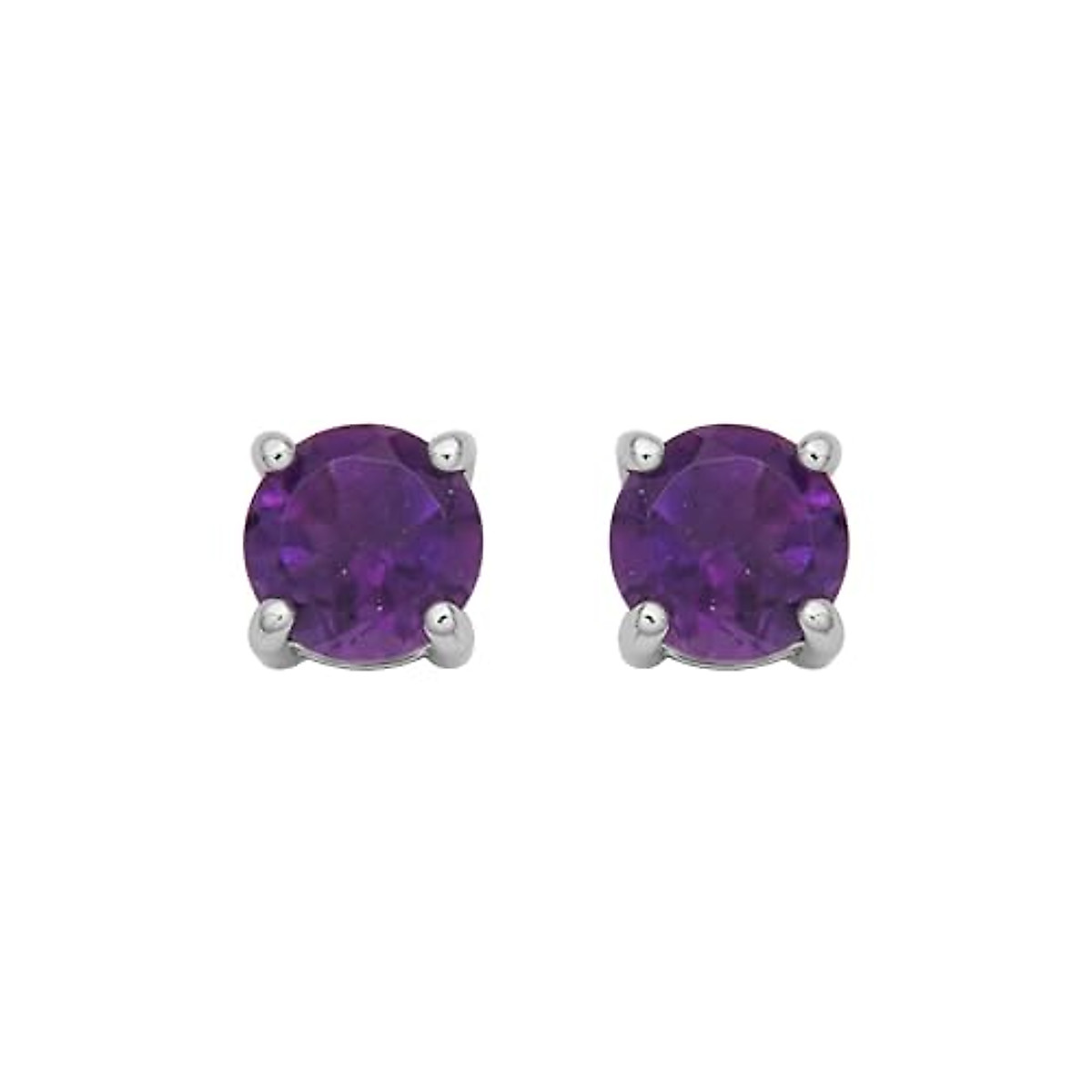 Amazon Essentials Sterling Silver Round African Amethyst Birthstone Stud Earrings (February) (previously Amazon Collection)