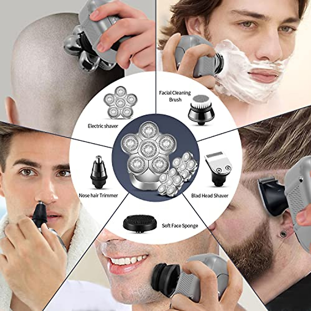 Roziaplus Head Shaver for Bald Men Electric Shavers Upgrade Rotary Shaver Best Close Shaver for Man Rechargeable Bald Mens Razor Multifunctional Electric Razors Wet & Dry Shaved Bald Shaver