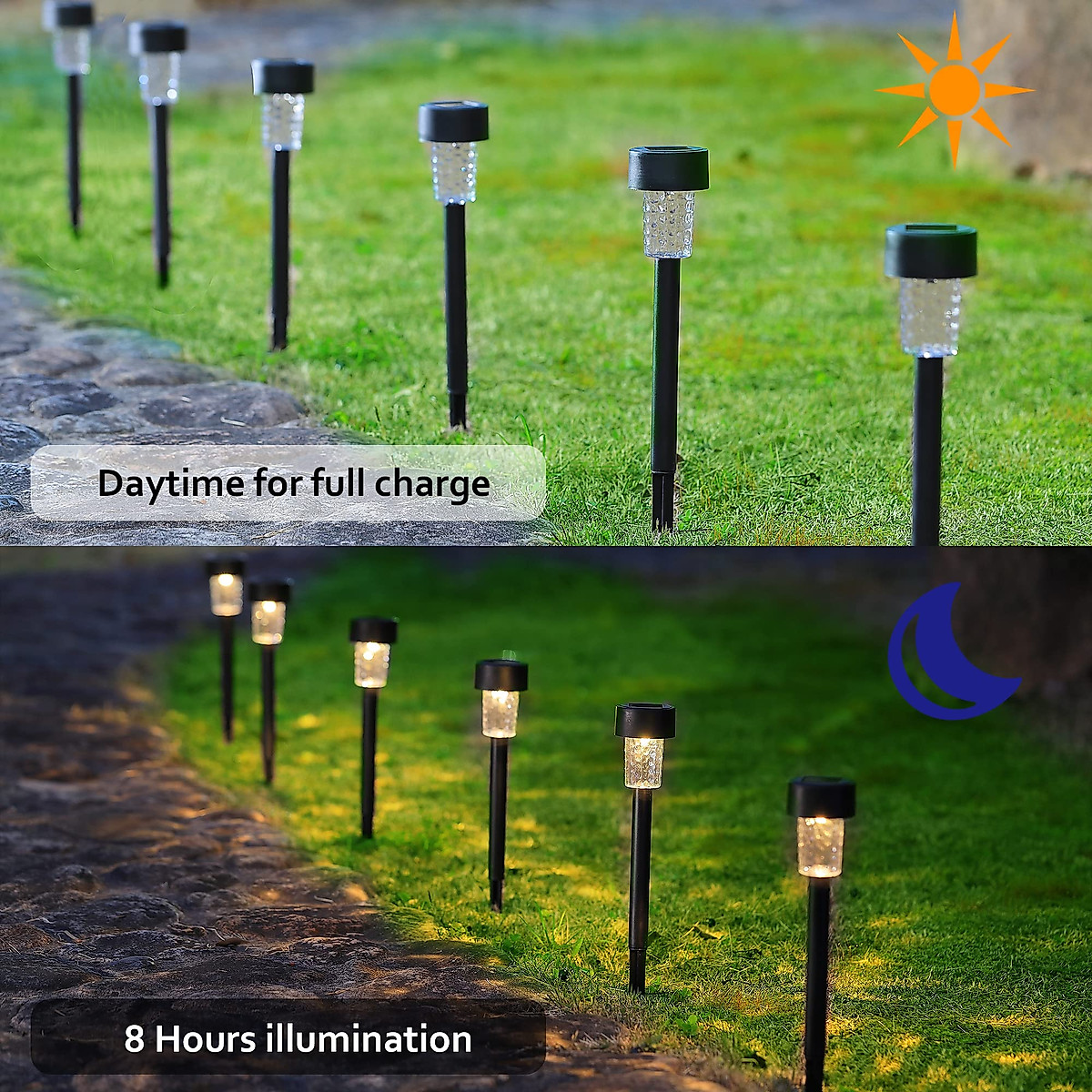 Dynaming 16 Pack Outdoor Solar Pathway Lights, Warm White LED Solar Powered Walkway Lights, Waterproof Landscape Decorative In-Ground Lighting for Garden Lawn Patio Yard Deck Driveway