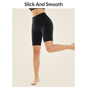 BALEAF Women's Light Compression Biker Shorts 8" High Waisted Yoga Gym Spandex Shorts Side Pockets Black XL