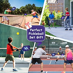 PLIOSAUR Pickleball Paddles, Fiberglass Pickleball Set, Lightweight Pickle Ball Rackets 2 Pack with 4 Pickle Ball, 2 Grip Tapes and 1 Carry Bag, Pickleball Paddle Set Gifts for Men Women Beginners