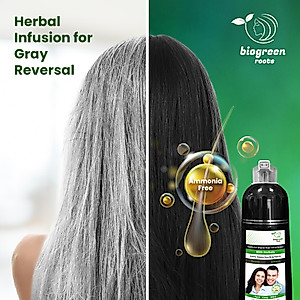 Ammonia-Free Herbal Hair Shampoo - Effectively Covers Gray Hair for Men and Women - Natural Color and Herbal Nourishment - No Stain on Skin - Natural Black (400 ml)