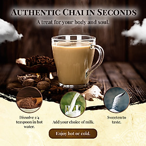 Blue Lotus Chai - Golden Masala Flavor Chai - Makes 100 Cups - 3 Ounce Masala Spiced Chai Powder with Organic Spices - Instant Indian Tea No Steeping - No Gluten