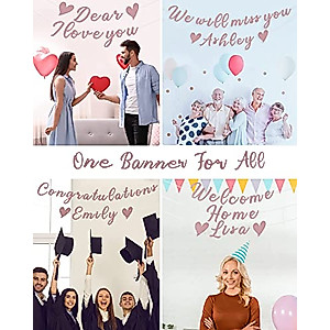 TopBashGo 102 Pcs Personalized Happy 60th Birthday Banner with Custom Name in Rose Gold Script, Bday Party Decorations Supplies Reusable Signs for Women