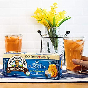 Newman's Own Organics Black Tea, Unsweetened Tea, USDA Certified Organic and Kosher, Contains Caffeine, 22 Family Size Individually Wrapped Black Tea Bags (Pack of 6)