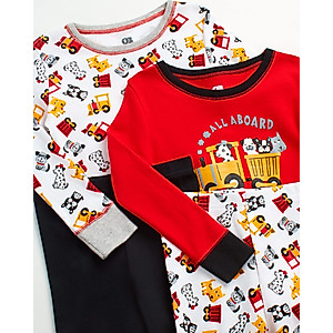 ONLY BOYS BabyToddler Pajama Set - 8 Piece Snug Fit Shirt and Sleepwear Joggers (Size 2T-4T), Size 2T, Red TrainsBlue Shark