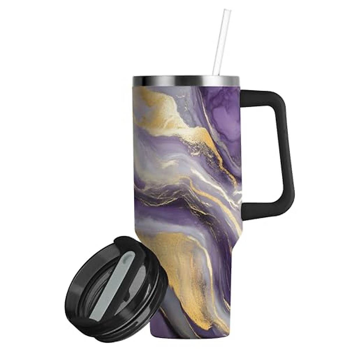 SEHANY Purple Marble 40 Oz Tumbler with Lid and Straw, Double Vacuum Stainless Steel Insulated Sports Water Bottle Cup Holder Friendly Leak-Proof Travel Coffee Cup for Iced Drink