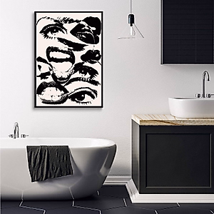 ZARTMYY 70s retro Black and White Wall Art, Hippie Quirky abstractCanvas Prints,Weird Eyes and Mouths funky Aesthetic Poster，Neutral Preppy Wall Art Eclectic Apartment Decor Pictures Unframed