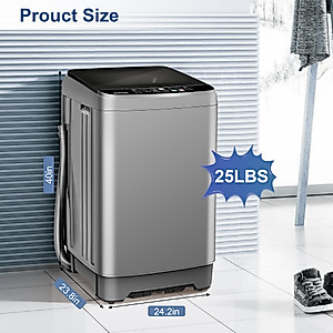 rosmena Automatic Washing Machine, Portable 25 LBS Full Washing Machine with LED Display & 10 Programs & 8 Water Levels Selections & Drain Pump, Compact Laundry Washer for Apartment, Dorm, Grey