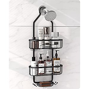 Baffect Shower Head Caddy, Hanging Shower Caddy Black Non-marking Bathroom Shower Organizer Soap Holder with Hooks