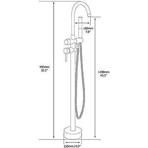 BESy Freestanding Bathtub Faucet Tub Filler Floor Mount Stand Brass Bathroom Tub Faucets with 2 Function Hand Shower Wand Swivel Spout, Matte Black Finish