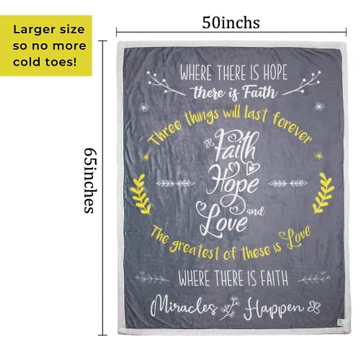 Gifts for Women & Men, Positive Energy Gifts for Mom, Sister, Friend, Perfect Religious Gifts for Mom, Birthday Gifts - Faith, Hope & Love Sherpa Throw Blanket Gifts