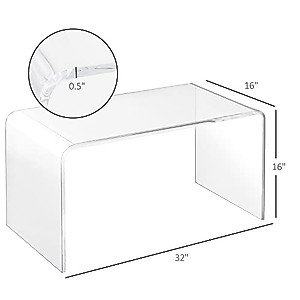 HOMCOM 32" Long Rectangle All Acrylic 15mm Thick Waterfall Coffee Table, Clear