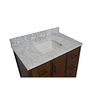 California 42-inch Bathroom Vanity (Carrara/Walnut): Includes Walnut Cabinet with Authentic Italian Carrara Marble Countertop and White Ceramic Sink