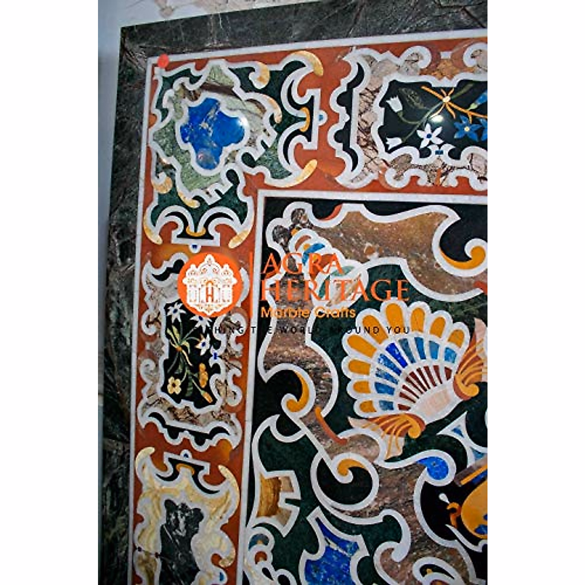 Side Dining 48" Marble Table Top Handicraft Pietra Dura Inlay Elegant Design Wedding Housewarming Gift