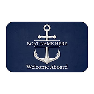 Sanley Personalized Welcome Aboard Nautical Anchor Door Mat, Welcome Nautical Theme Decorative Doormat,Anchor Boat Floor Mat Beach House Boat Welcome Mat Decor Gifts for Sea Lovers(Navy)