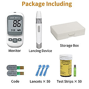 URIT Pet Blood Glucose Meter for Dog Cat with 50 Test Strips, Blood Suger Monitor Kit,Blood Glucose Monitoring System for Dog/Cat Diabetes.