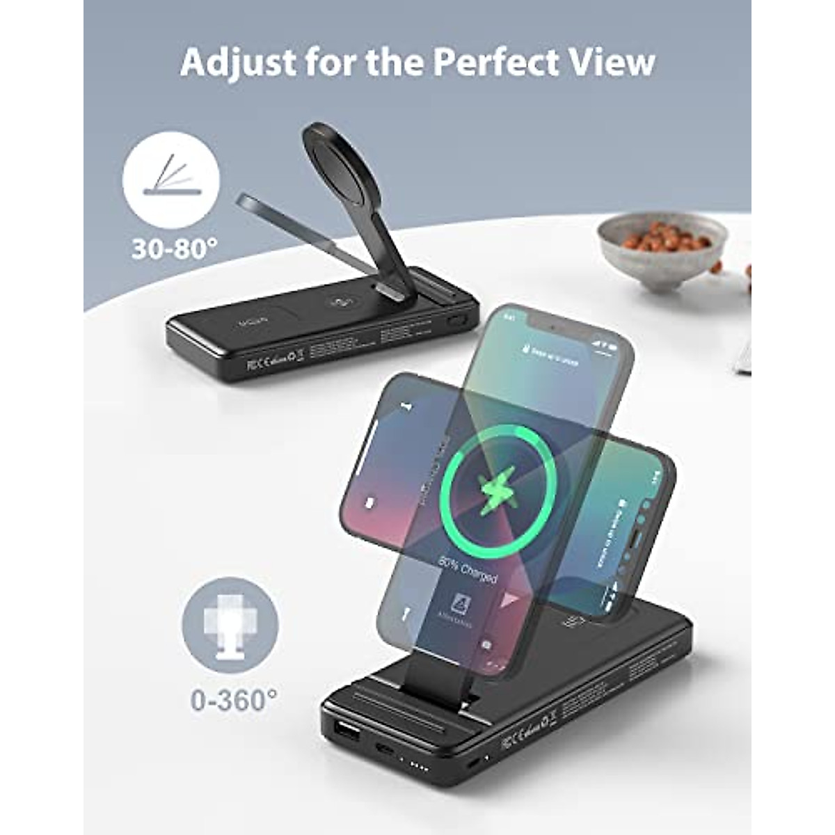 10000mAh for MagSafe Charging Station, 5 in 1 Foldable Magnetic Wireless Charging Station for iPhone 14 13 12 Pro Max Mini, Apple Watch, Airpods, Compact Wireless Power Stand MagSafe Portable Charger