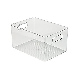 Simplify Large Bin | Multi-Purpose | Cabinet & Refrigerator Storage | Bathroom | Office | Carrying Handles | Transparent Clear Vertical Stripe Organizer
