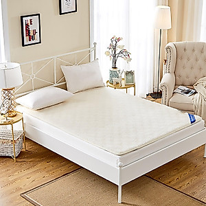 100% Wool Fleece Fitted Mattress Cover Pad with Elastic Bands,Breathable Lamb Wool Mattress,Thicken Pure Wool Bed Topper,Folding Lamb Velvet Mattress,for Twin/Full/Queen/King(King(180x200cm), White)