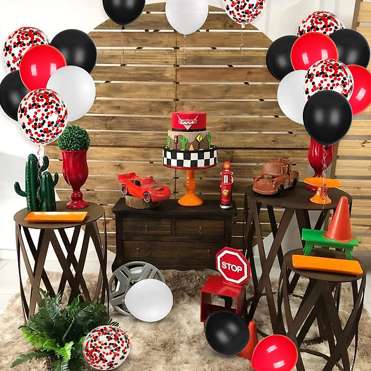 JOYYPOP 80Pcs Red White and Black Latex Balloons with Confetti Balloons for Graduation Poker Card Party Decorations,Casino Party,Race Car Party,Red and White Graduation Decorations