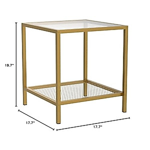 SAYGOER Glass Side Table Small Gold End Table for Small Spaces 2-Tier Square Night Stand with Storage Modern Bed Side Table with Gold Frame for Bedroom Living Room, Easy Assembly