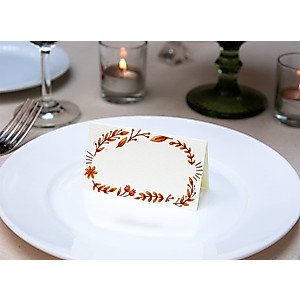 25 Thanksgiving Day Place Cards Tent Cards Seating (3.5 x 2 in), Fall Leaves Table Name Cards for Thanksgiving Party, Food Labels, Dinner Parties, Banquets, Baby Shower / YJZW008J