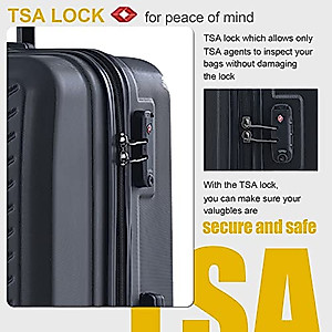 Tripcomp Luggage Sets Wear-Resistance Hardside Lightweight Suitcase Double Spinner Wheels, TSA Lock,Two Hooks, Scratch-resistant Carry-on,3 Piece Set(20inch 24inch 28inch) (Black)
