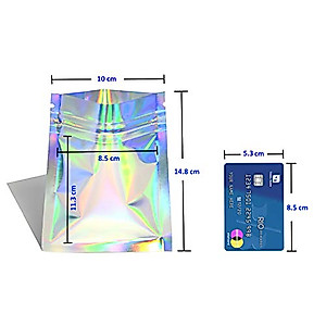 50 - 4x6" Holographic Rainbow Flat Ziplock Double-Sided Reusable Metallic Food Storage Bags (Iridescent)