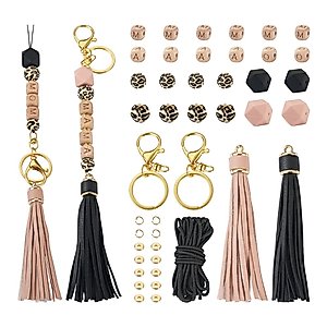FASHEWELRY 54pcs Mama Silicone Bracelet Keychain Kit 12mm 15mm Leopard Print Silicone Beads Polygonal Silicone Rubber Beads for Mother’s Day Gift Mom Sister Auntie