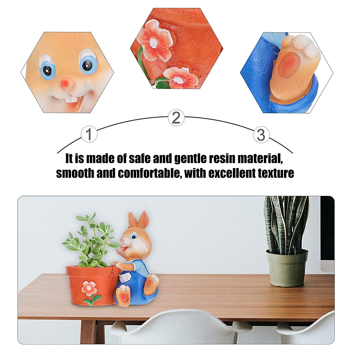 Homoyoyo 1pc Rabbit- Shaped Decoration Pots, Cartoon Table Holes A Window Garden with Air Drainage Animal- Shaped Pot, Pot Bonsai Easter Resin Art Animal for Container Cactus Blue