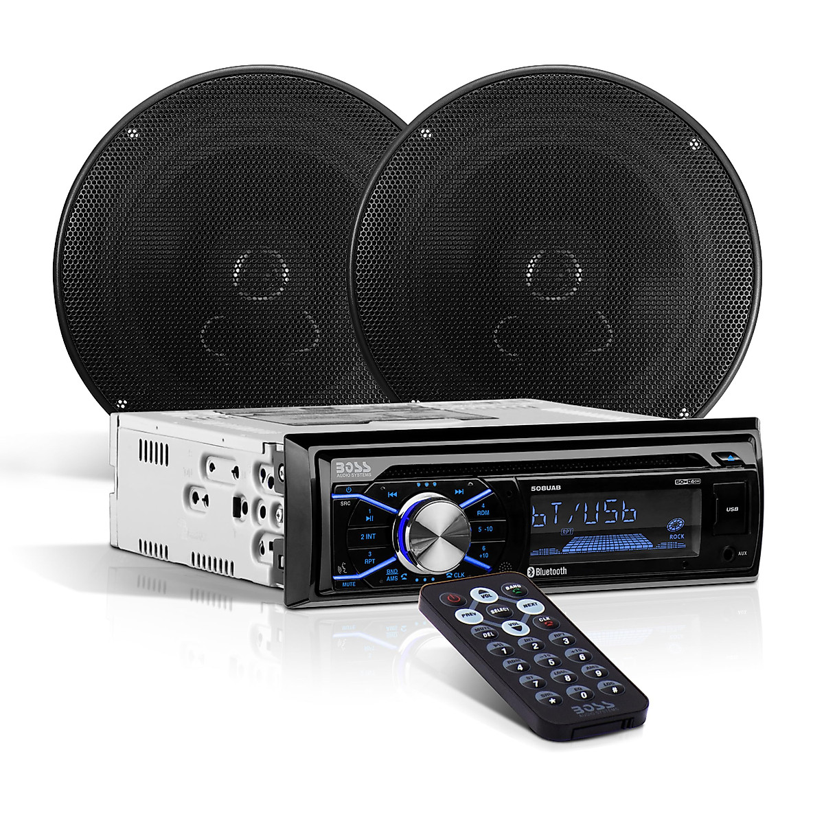 BOSS Audio Systems 656BCK Car Stereo Package - Single Din, Bluetooth, CD MP3 USB AM FM Radio, 6.5 Inch 2 Way Full Range Speakers, Black