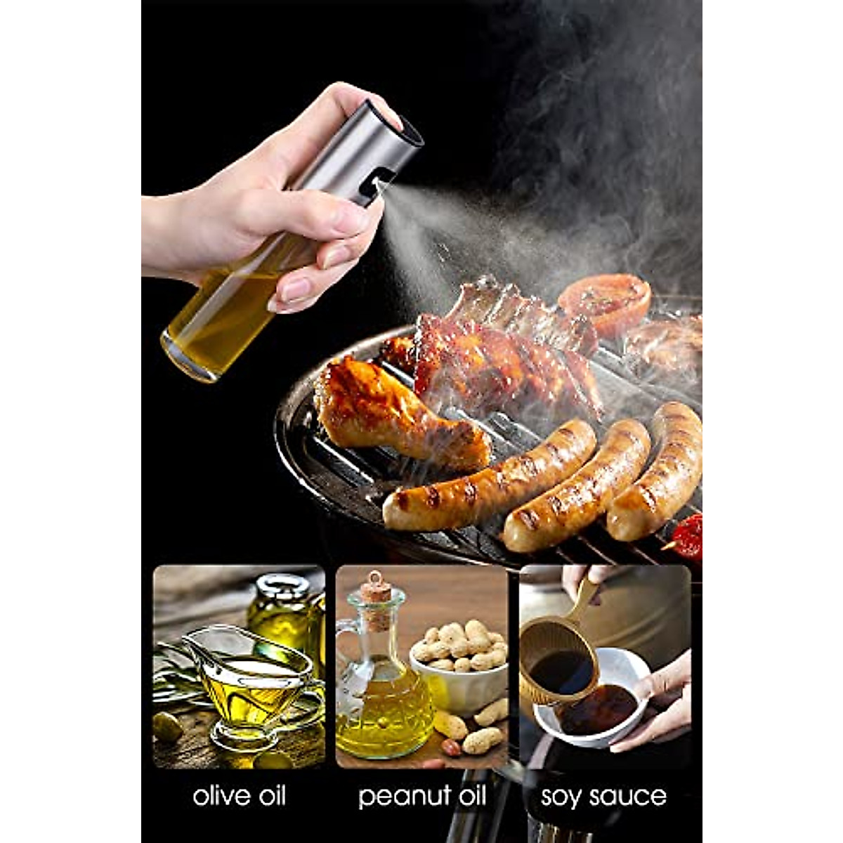 MISSOLO Oil Sprayer for Cooking, 100ml Glass Olive Oil Sprayer Mister, Oil Spray Bottle, Kitchen Gadgets Accessories, Oil Sprayer for Air Fryer, Cooking, Barbecue, Salad, Baking