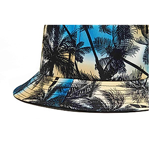 Quanhaigou Unisex Sun Hats, Fashion Beach Bucket Hat for Men Women,Summer Outdoor Boy's Girls Boonie Cap Breathable Packable (Palm Tree)