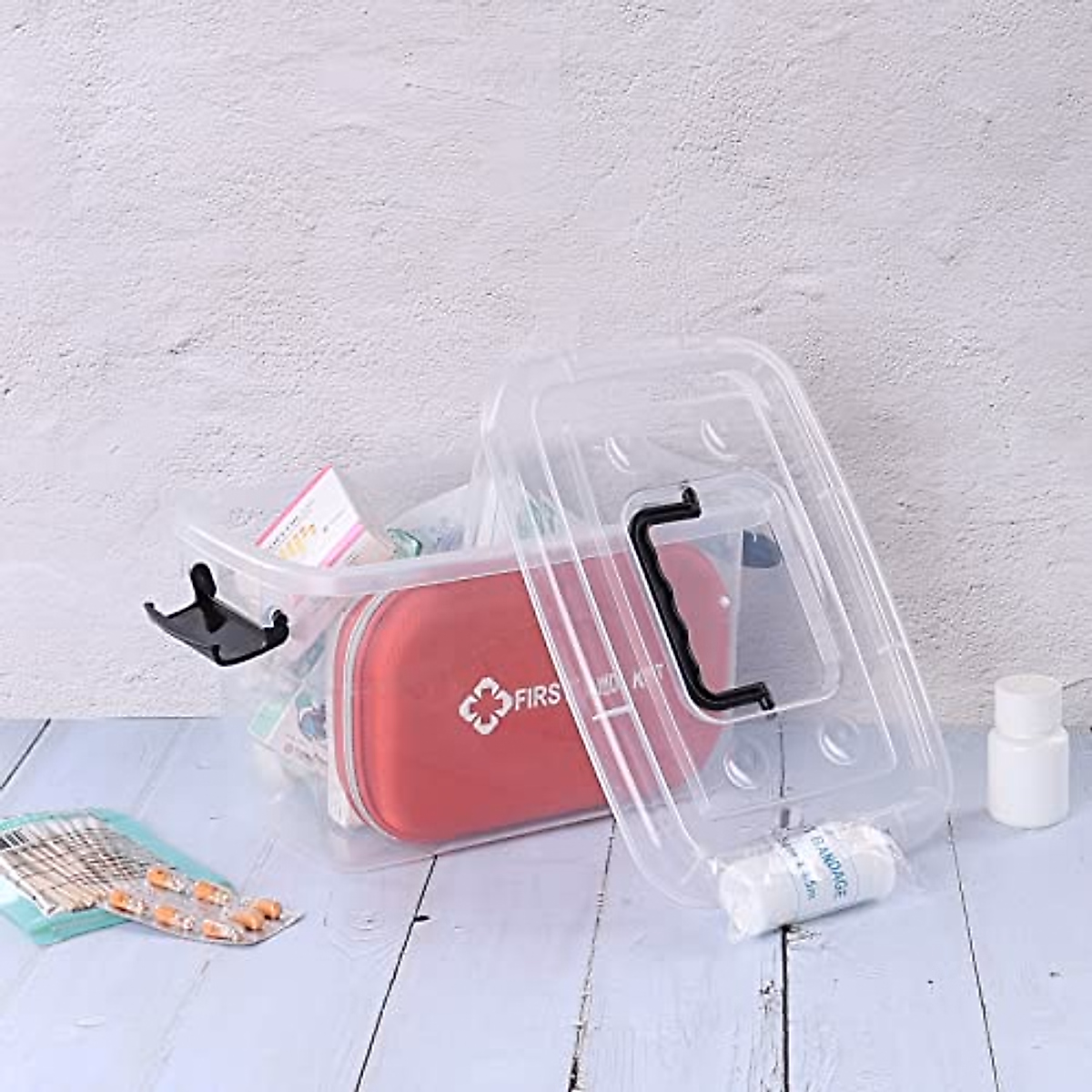 Hespama 6 Quart Storage Bin, Plastic Latch Box with Black Handle, 6 Packs, R