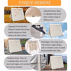 Patio Swing Cover A-Frame Swing Covers Waterproof 3 Seat UV Resistant Weather Protector for Outdoor Courtyard Patio Furniture 72x67x55 Inch Beige