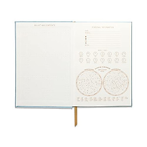 DesignWorks Ink Sueded Paper Journal Notebook with 160 Lined Pages, Ribbon Bookmark, and Storage Pocket for Work, Writing, Journaling, 5.75" x 8.125" - Blue with Gold Geometric Arch Dot