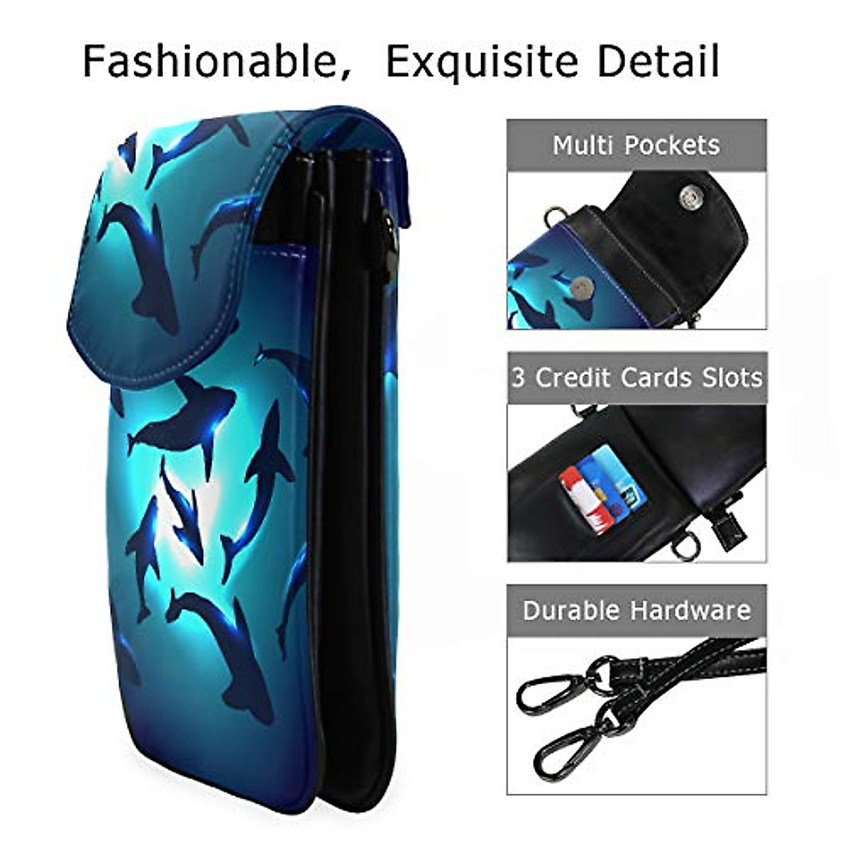MAPOLO Underwater Sharks Small Crossbody Bag Cell Phone Purse Wallet for Women Girls