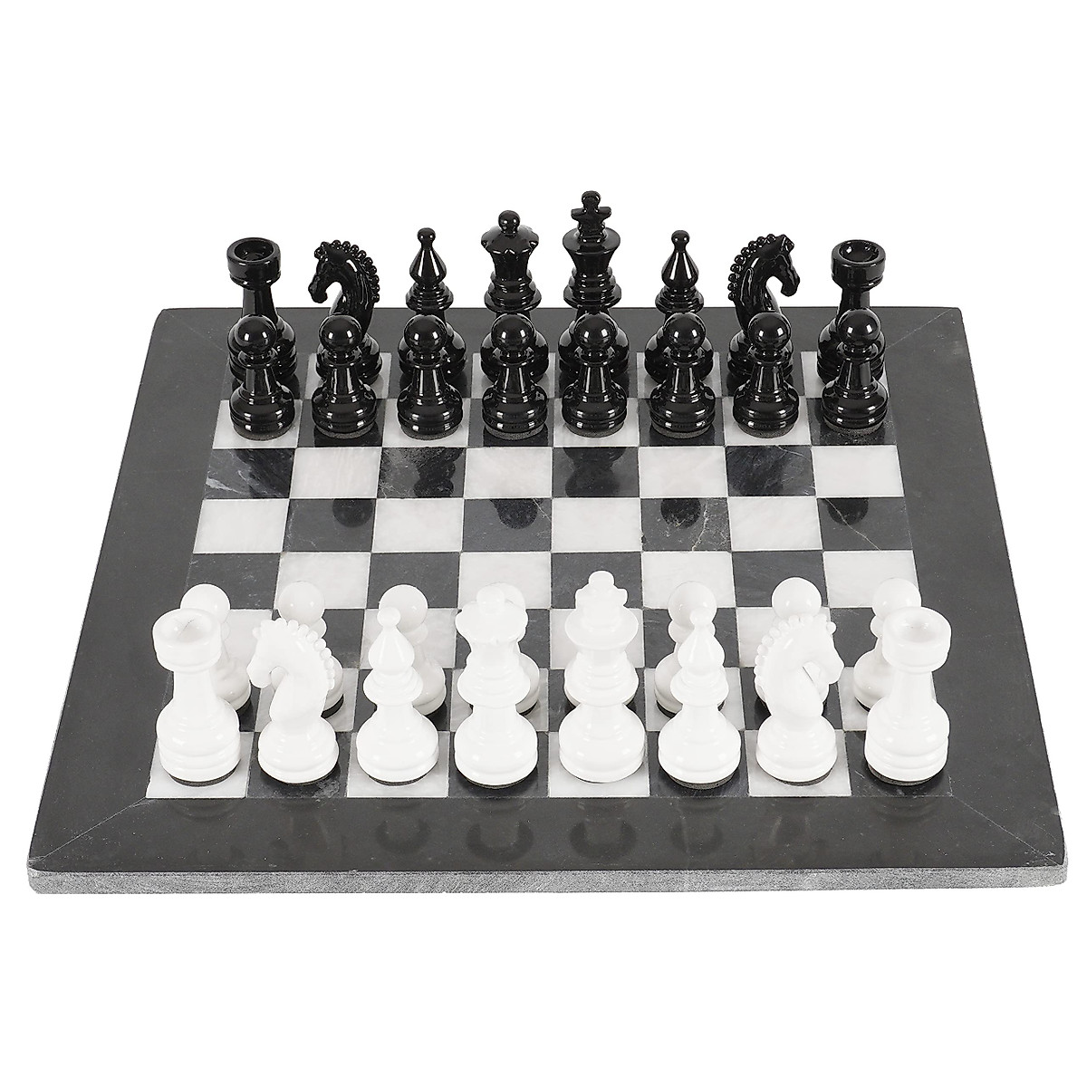 Marblous Krafts 15 Inches Black & White Chess Set with 32 Metallic Figures & 2 Extra Queens and Marble Board - Large Staunton Handmade Chess Game & Chess Sets for Adults and Family