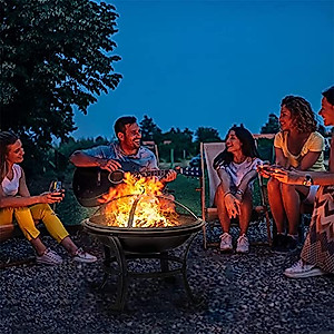 yingzheng Fire Pit,22in Portable Bonfire FirePits,Outdoor Firepit Steel BBQ Grill Fire Bowl with Spark Screen,for Backyard, Camping, Picnic, Bonfire, Garden Cover,Poker., Black