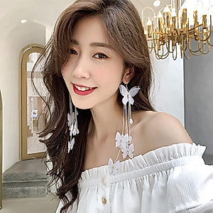 Happyyami 1 Pair Butterfly Wing Earrings Chiffon Fabric Earrings Flower Petals Long Earrings Bohemian Statement Drop Earrings Boho Jewelry for Lady Girl