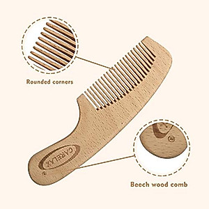 Baby Hair Brush & Comb Set, Organic Wooden Hairbrush Natural Goat Bristles 3-Piece for Newborns & Toddlers, Ideal for Cradle Cap & Itching, Perfect Shower and Registry Gift for Infant, Toddler, Kids