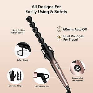 Terviiix Bubble Curling Wand, Spiral Curling Iron for Tight & Loose Curls, Curling Wand for Long Hair, Ceramic Long Barrel Wand Curler for Fine Hair, Instant Heat to Max 430°F, with Glove & Clips