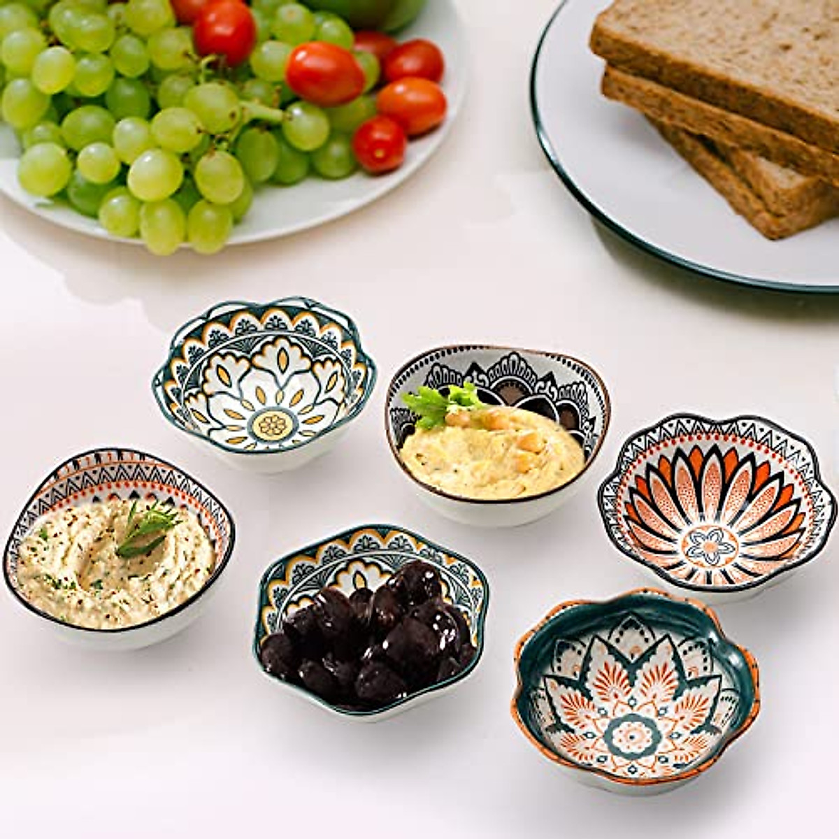 Foraineam 12 Pieces 3 Oz Porcelain Dip Bowl Set, Little Soy Sauce Dipping Bowls, Floral Mini Appetizer Dessert Condiments Server Dishes for Snack Sushi Ketchup, Vinegar, Sauce, Seasoning