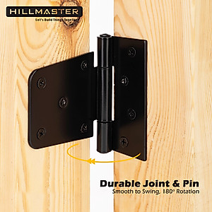 HILLMASTER 3.5 Inch Heavy Duty Gate Hinges Fence Door Hinges Durable Black Gate Strap Hinge for Indoor Outdoor, Gate Hardware Kit for Shed,Wooden Fences,Vinyl Fence Gate,Barn Door,Garage,2 Pack