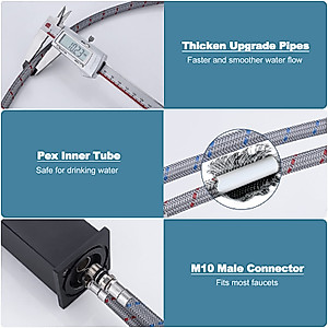 WOWOW 40" Length Faucet Supply Line, Bathroom Kitchen Faucet Lines Braided Nylon Sink Hose,cUPC Faucet Supply Lines 3/8" Female Compression Thread × M10 Male Connector 2Pcs (1 Pair)