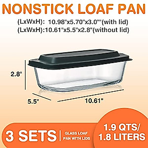 M MCIRCO 6-Piece Glass Loaf Pan with Lids Set, Meatloaf Pan With Airtight Lids, Loaf Pan For Bread, Cake, Pastries, BPA-free, Easy Grip, Fridge-to-Oven (1800ML/1.9Qt/ 7.2 Cups)
